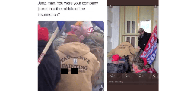 Insurrectionist wore a sweatshirt with his company's contact ...